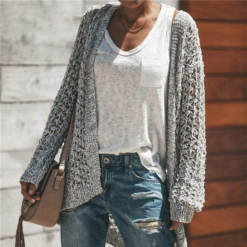 Gray Casual Knit Cardigan — Agloryz
